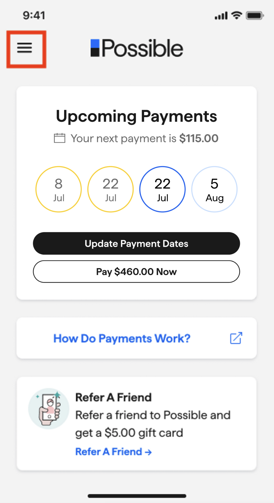 Change Payment Method – Possible Finance