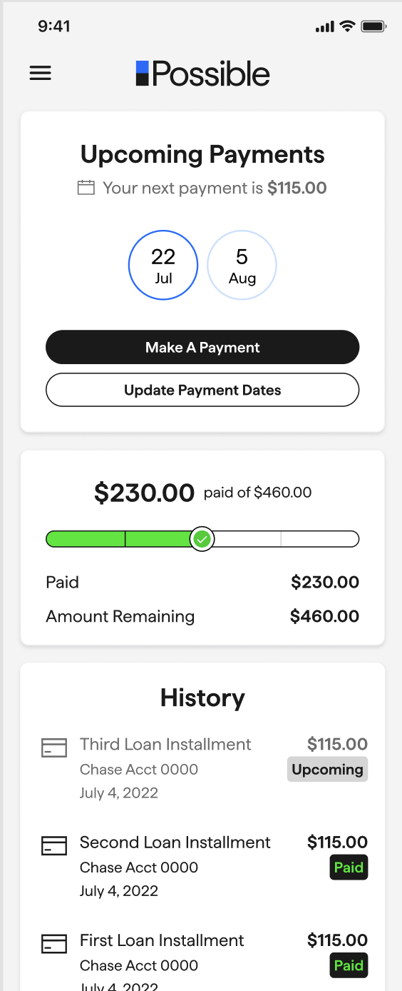 Loan Repayment Information – Possible Finance